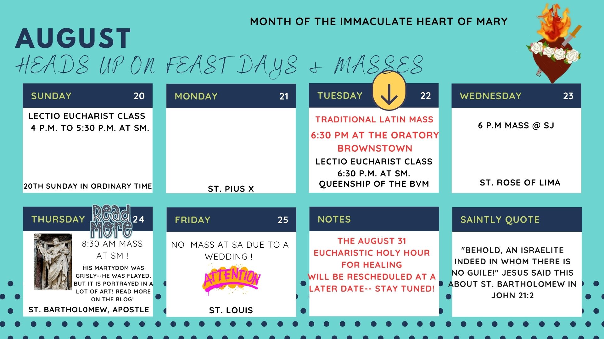 Heads Up! Here's our Catholic Calendar of Events - CCJC