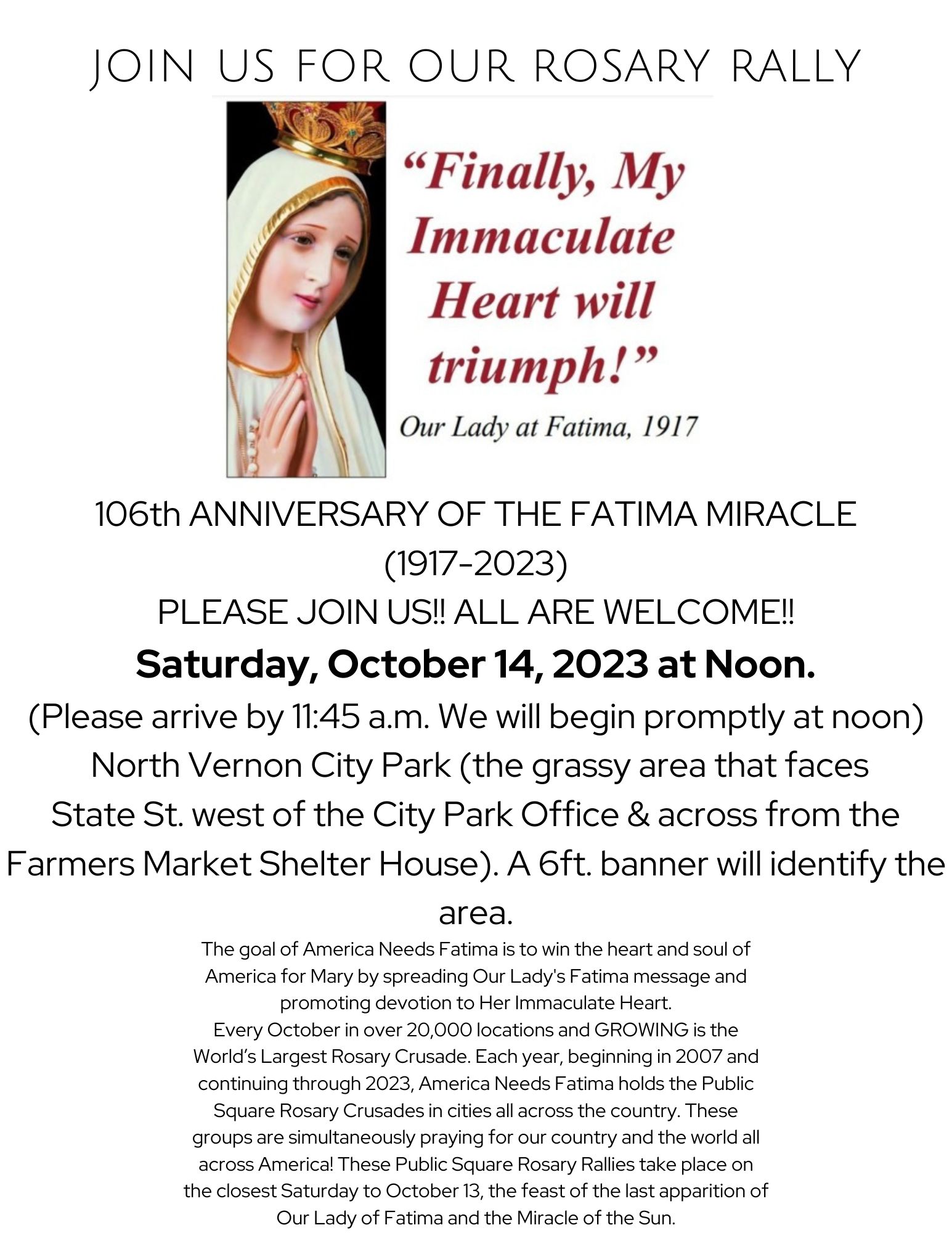 Rosary Rally in Honor of Our Lady of Fatima - CCJC