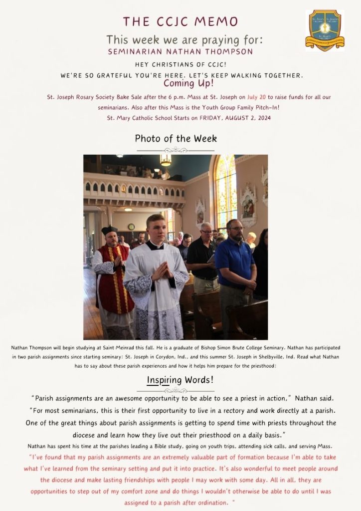 This Week's Memo Features Seminarian Nathan Thompson & Save the Dates ...