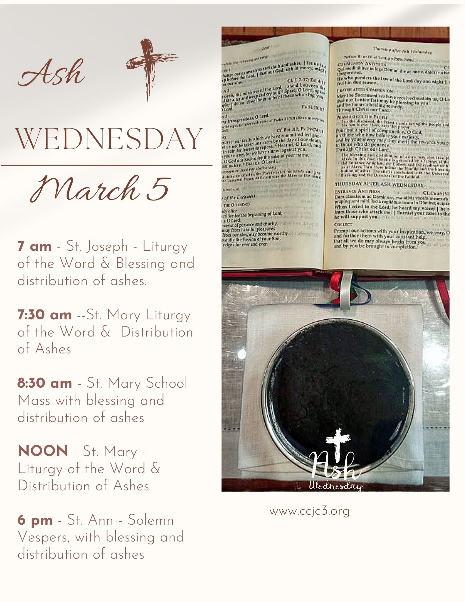 Ash Wednesday Schedule - CCJC